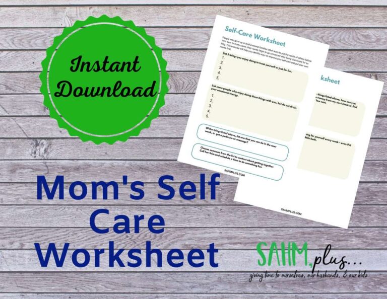 Mom's Self Care Worksheet Available for Instant Download - SAHM, plus...