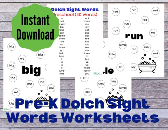 Dolch Sight Words PreK Printable Activity Sheets | Buy Dolch Sight ...